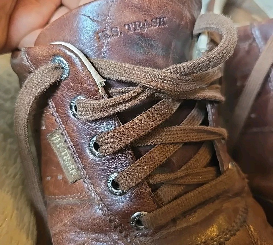 Men's HS TRASK Leather Shoes Size 9M Brown Sneakers Comfort T-toe H7522 ...