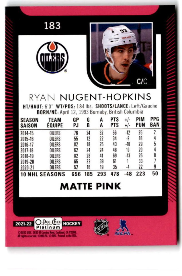 2021-22 O-Pee-Chee Platinum Matte Pink #183 Ryan Nugent-Hopkins ...