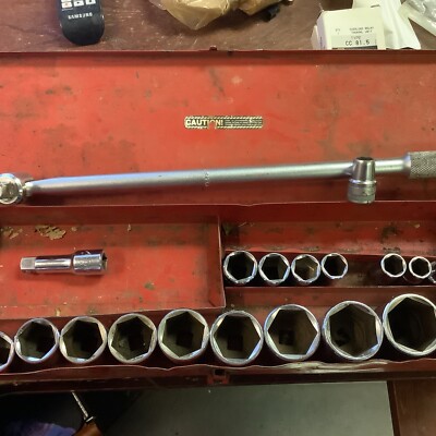 MAC TOOLS 21 Piece Socket Set 3/8” Thru 1-9/16” W/Breaker Bar An Short ...