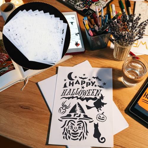 10 Sheets Pumpkin Stencils Reusable Halloween Themed Painting Templates ...