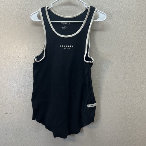 YoungLA Tank Top Mens SZ L Black Beige Ribbed Stretch Gym Muscle MMXIV ...
