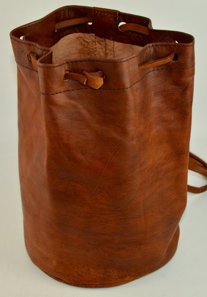 Organic Leather Drawstring Bucket Duffel Bag Backpack Rucksack Moroccan ...
