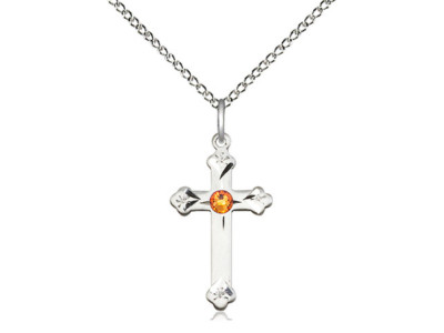 Topaz Cross Pendant, Sterling Silver, November Birthstone, 18 Inch ...