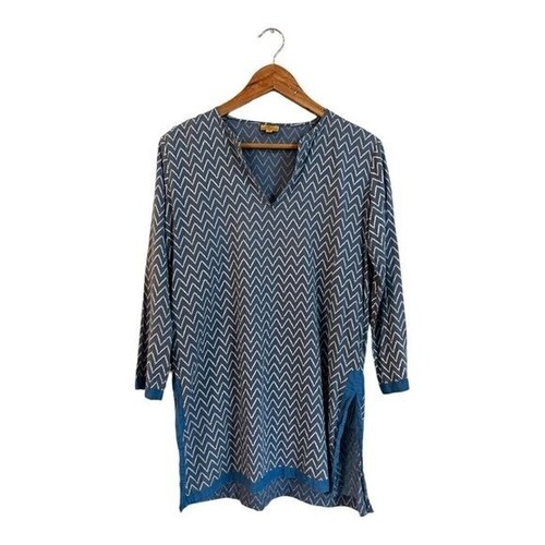 Roberta Roller Rabbit Kurta Small Blue Chevron 100% Cotton Side Slit ...