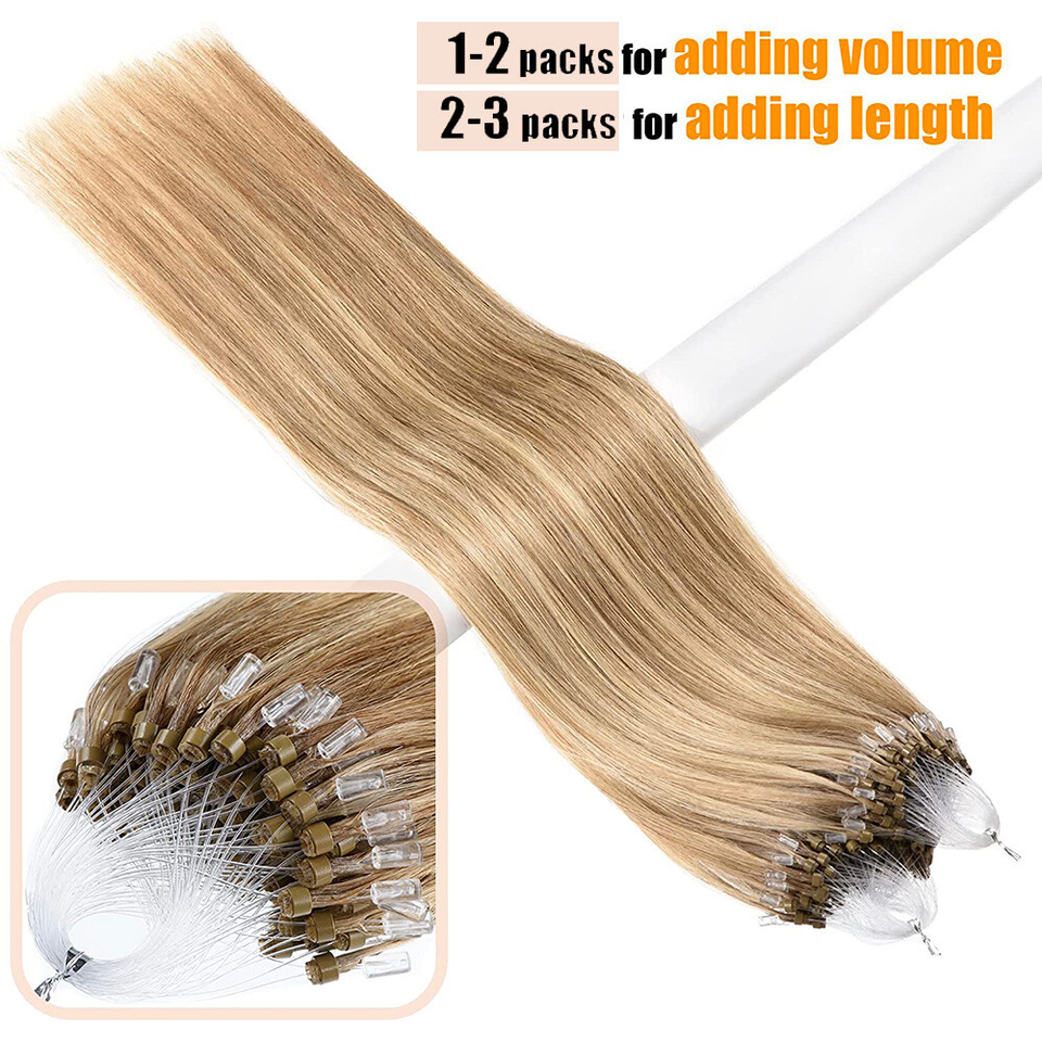 THICK 300S Micro Loop Ring 100% Remy Human Hair Extensions Nano Beads ...
