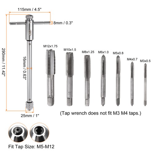 8pcs M3 M4 M5 M6 M8 M10 M12 Thread Taps 10" T-Handle Ratchet Tap Wrench | eBay