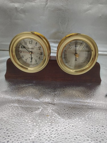 Vintage Versailles Nautical QUARTZ Brass ships Clock & Barometer Wooden ...