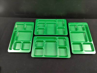 4x Cafeteria School Lunch Food Trays Green 6-Compartment Divided Cambro ...