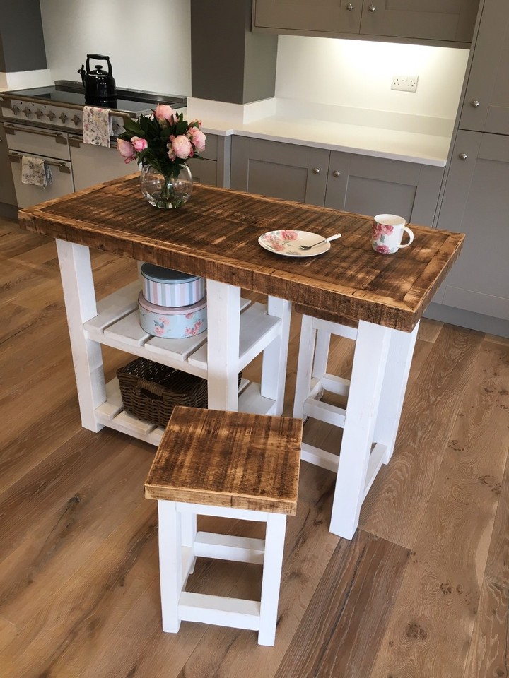 RUSTIC FARMHOUSE KITCHEN ISLAND / TABLE AND 2 X STOOLS MADE TO ORDER ...