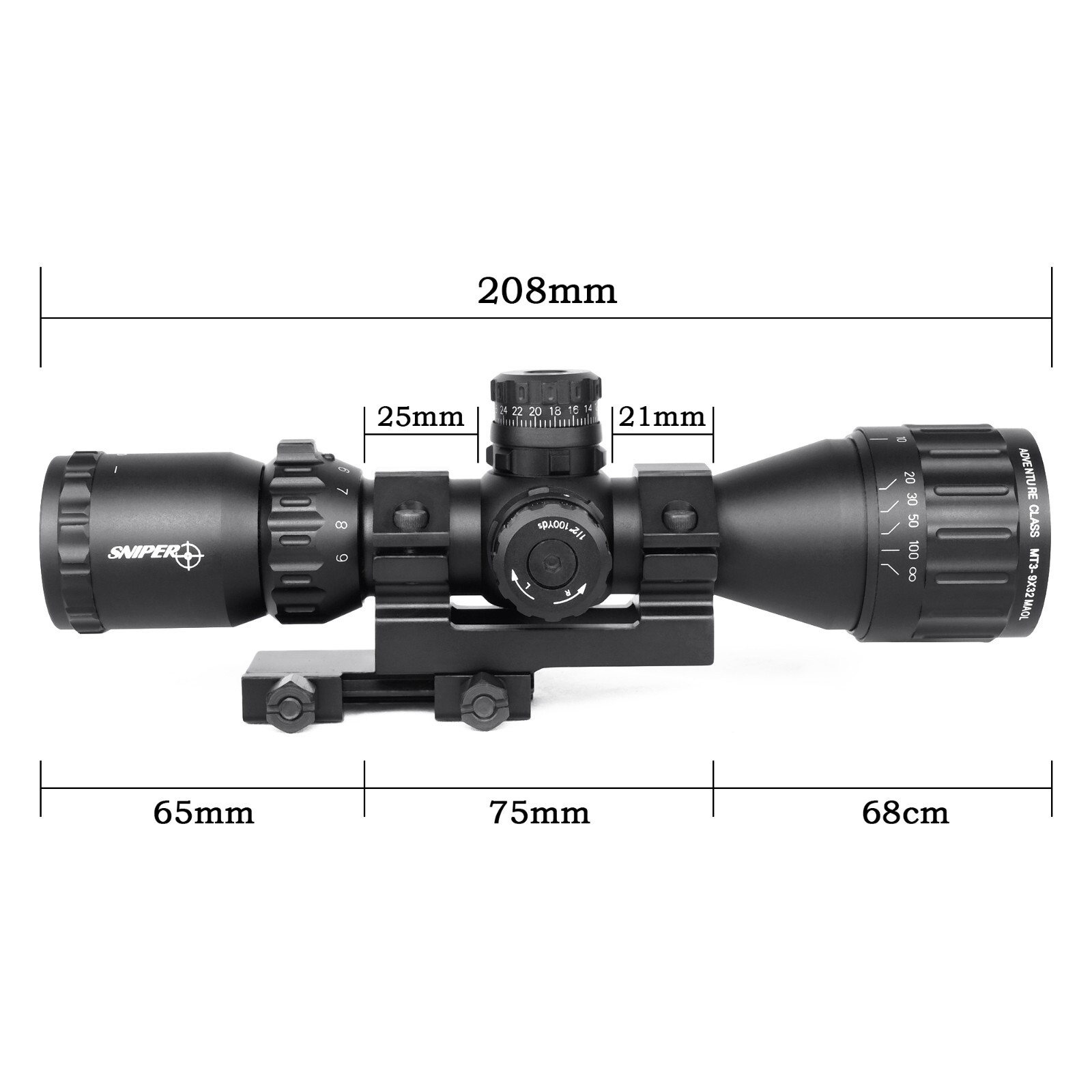 SNIPER 3-9x32 Compact Rifle Scope Mil Dot RGB Front AO /w Picatinny ...