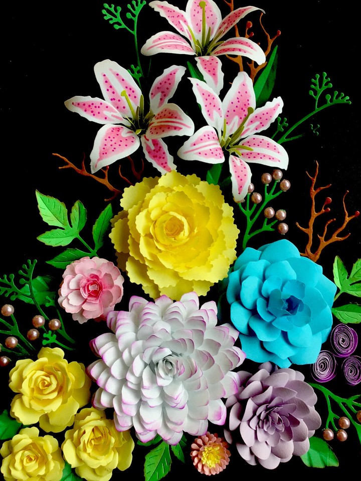 Wall Art Shadow Box Framed Home Decor Mixed Paper Flower Arrangement ...