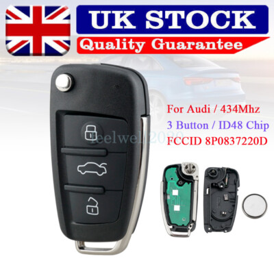 For Audi A3 S3 TT A4 S4 3 Button Flip Remote Key Fob ID48 Chip 434MHz ...