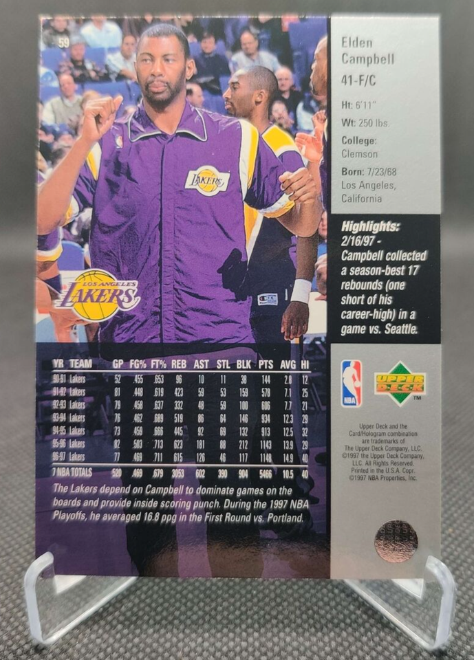 1997-98 Upper Deck #59 Elden Campbell Los Angeles Lakers basketball ...