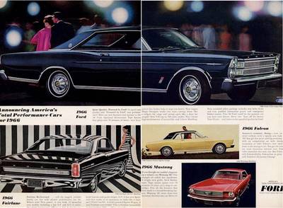 1966 Ford PRINT AD Lineup Fairlane 500 XL LTD Mustang Falcon Great ...