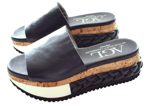 AGL BRAIDED PLATFORM SLIDE SANDAL BLACK LEATHER SIZE 38 US 8 EUC | eBay