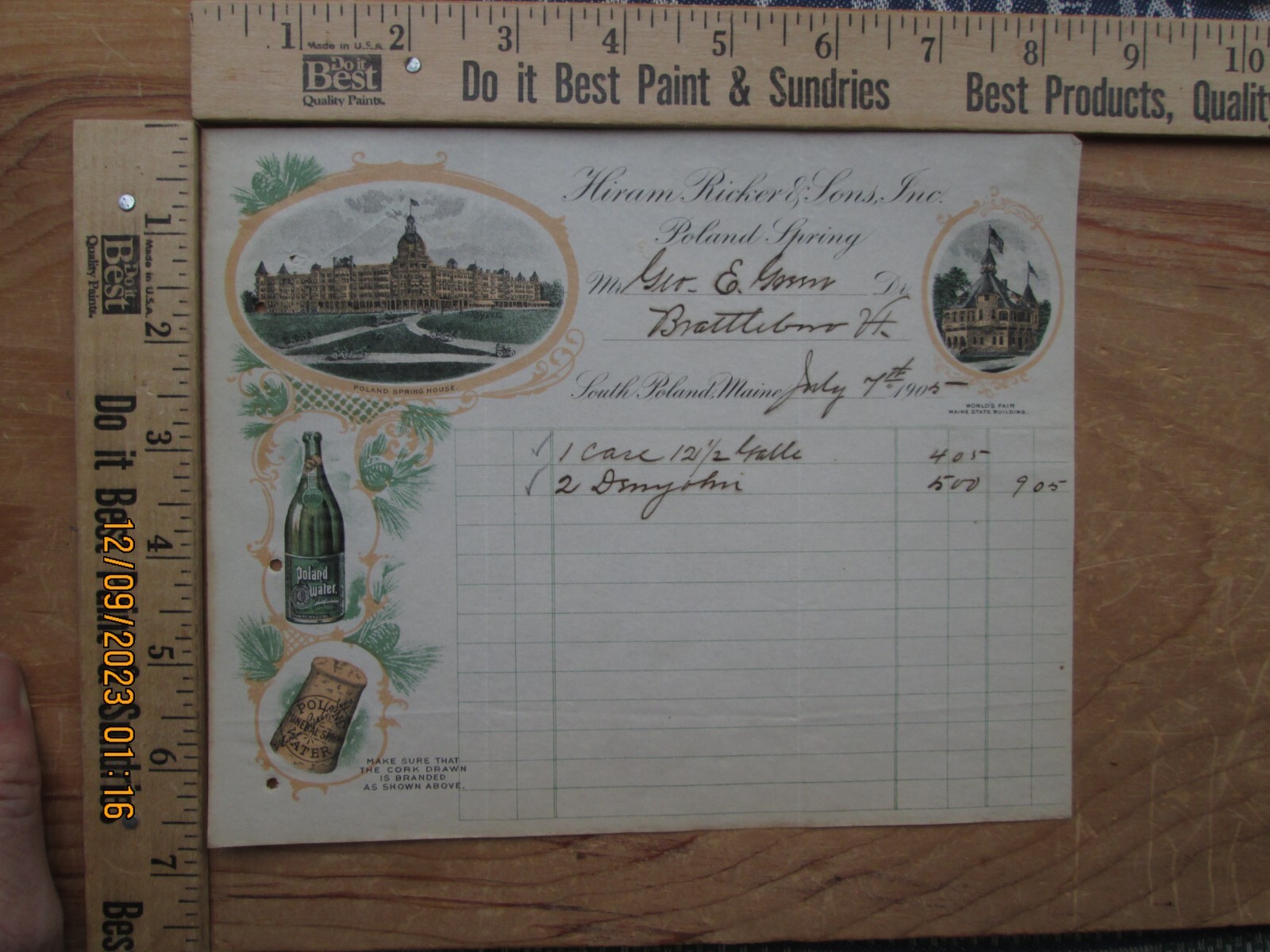 hiram ricker & son poland spring South Poland maine letterhead bill ...