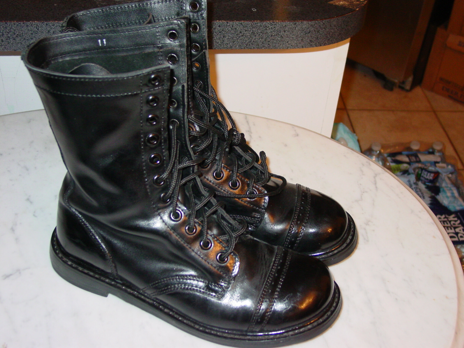 Mens Military Black Leather Jump Boots! Size 11 - Gem