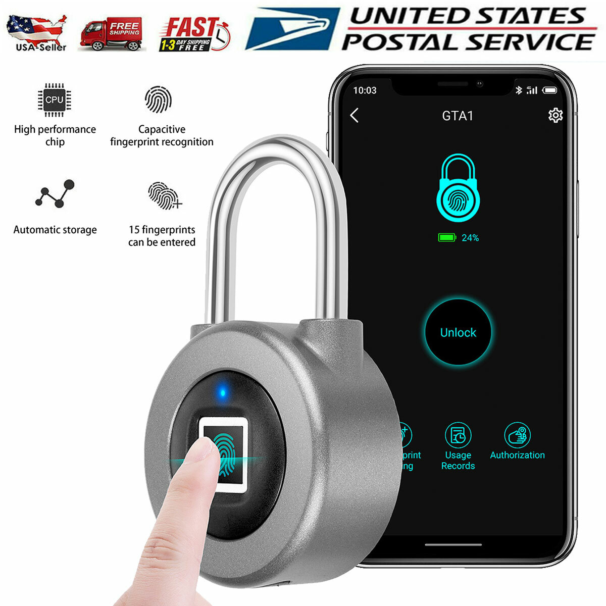 Fingerprint Padlock Waterproof Smart Keyless Bluetooth Thumbprint Lock ...