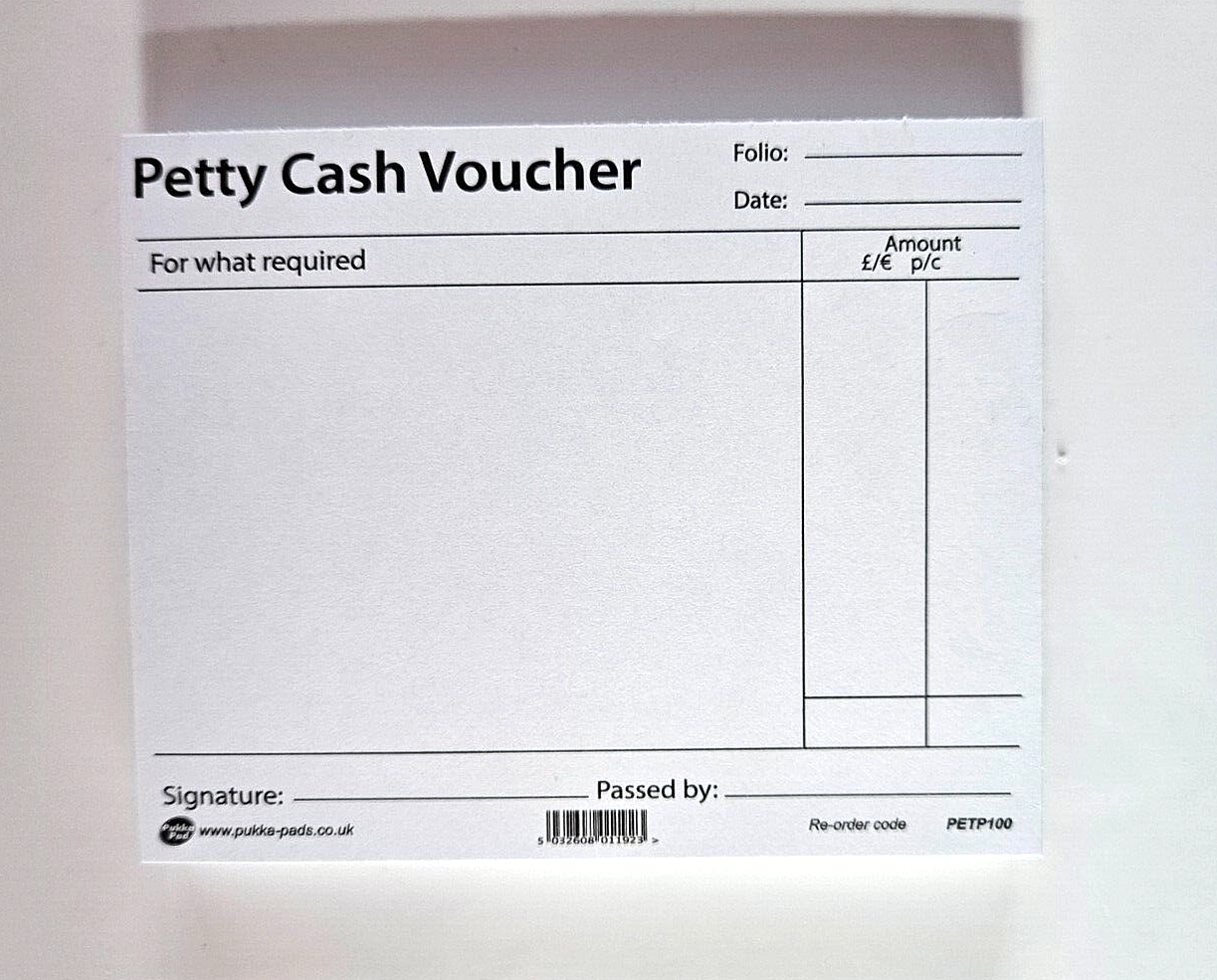 Petty Cash Voucher Book Pad - 102 x 125mm - 100 Pre Printed Petty Cash ...
