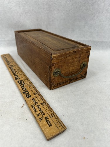 antique box slide top 9x3x3 small dovetail pine candle mid 19th c ...