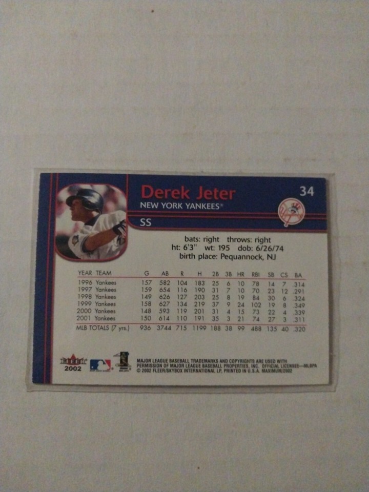 2002 Fleer Maximum Derek Jeter . New York Yankees #34 | eBay
