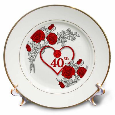 3dRose Red Heart and Roses 40th Ruby Anniversary for Wedding or ...