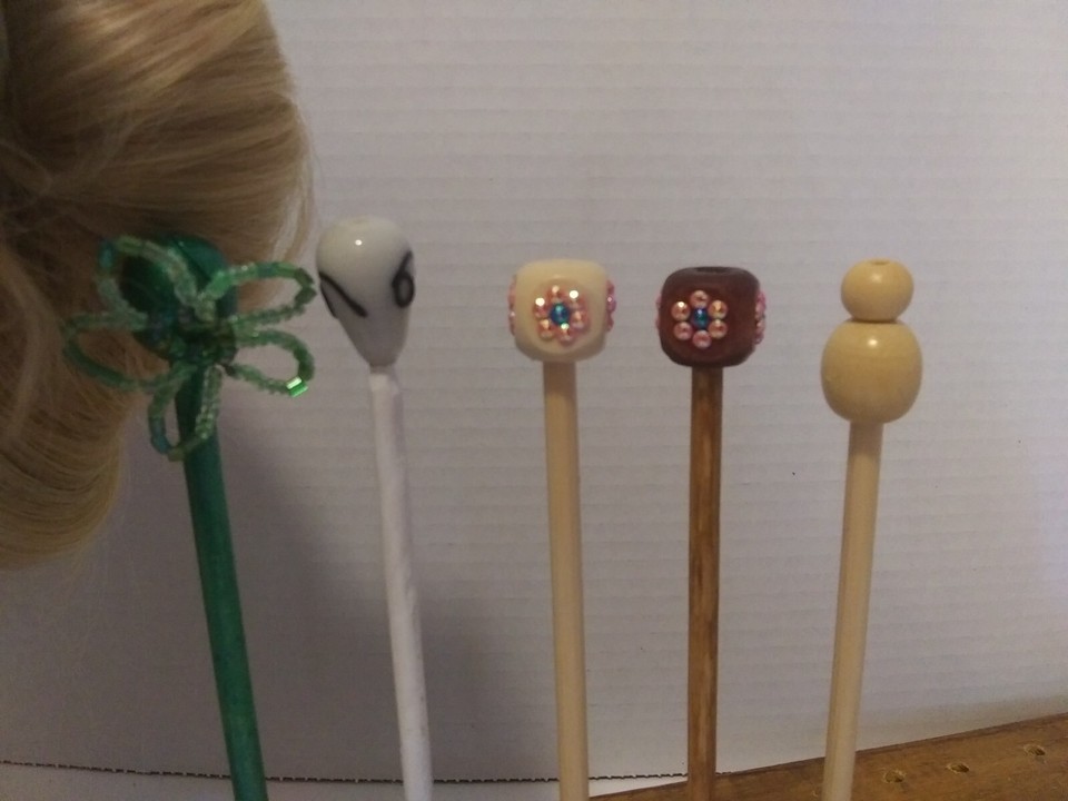 Hair Accessories-Handmade Hair Sticks/Pin -lot of 5-Wood w/Beads HS5 | eBay