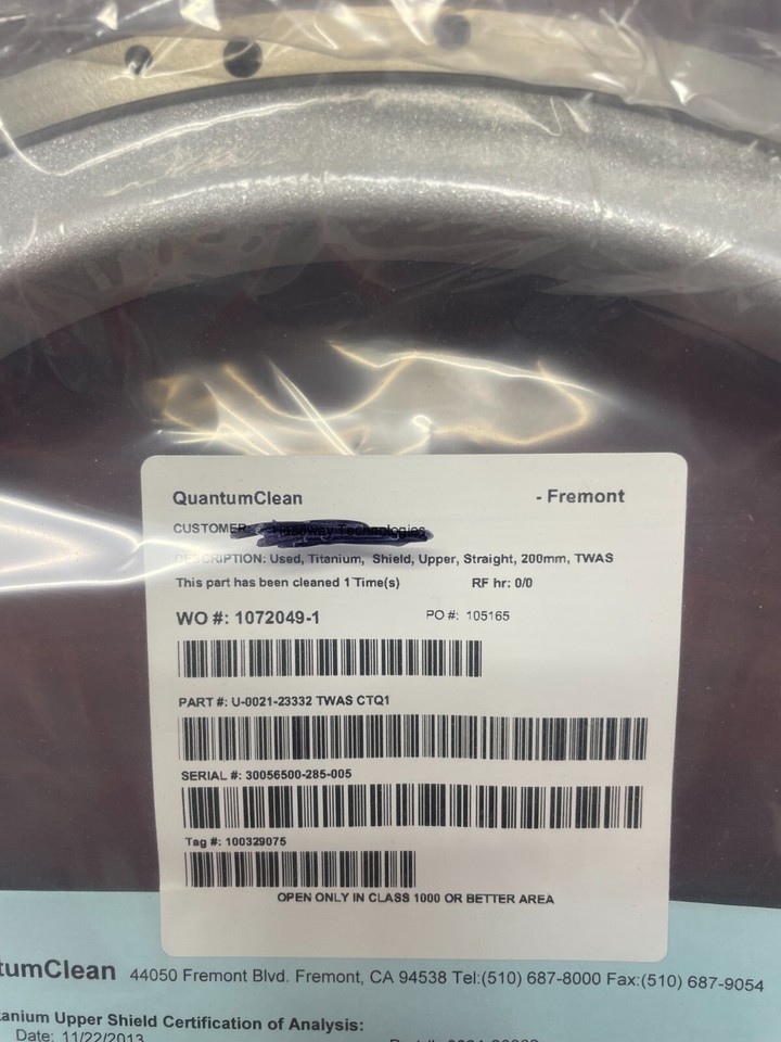 AMAT 0021-23332 SHIELD, UPPER, STRAIGHT, SIP II 200MM (PRECLEANED) | eBay