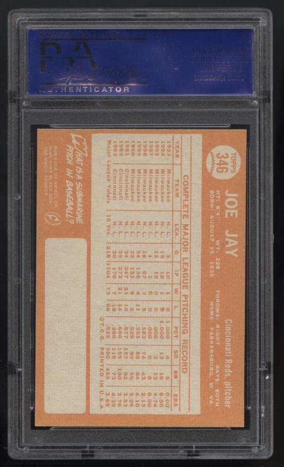 1964 Topps #346 JOEY JAY Cincinnati Reds PSA 9 MINT RARE CARD! | eBay