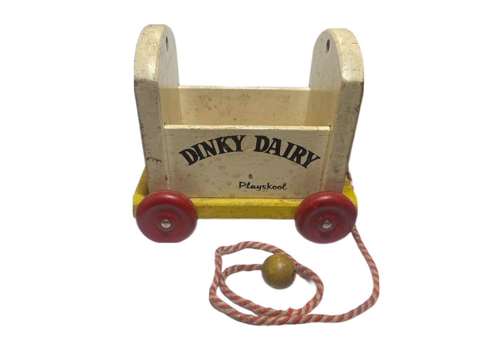 Vtg Dinky Dairy Playskool Milkman Pull Wagon Milk Toy Wooden Toddler ...