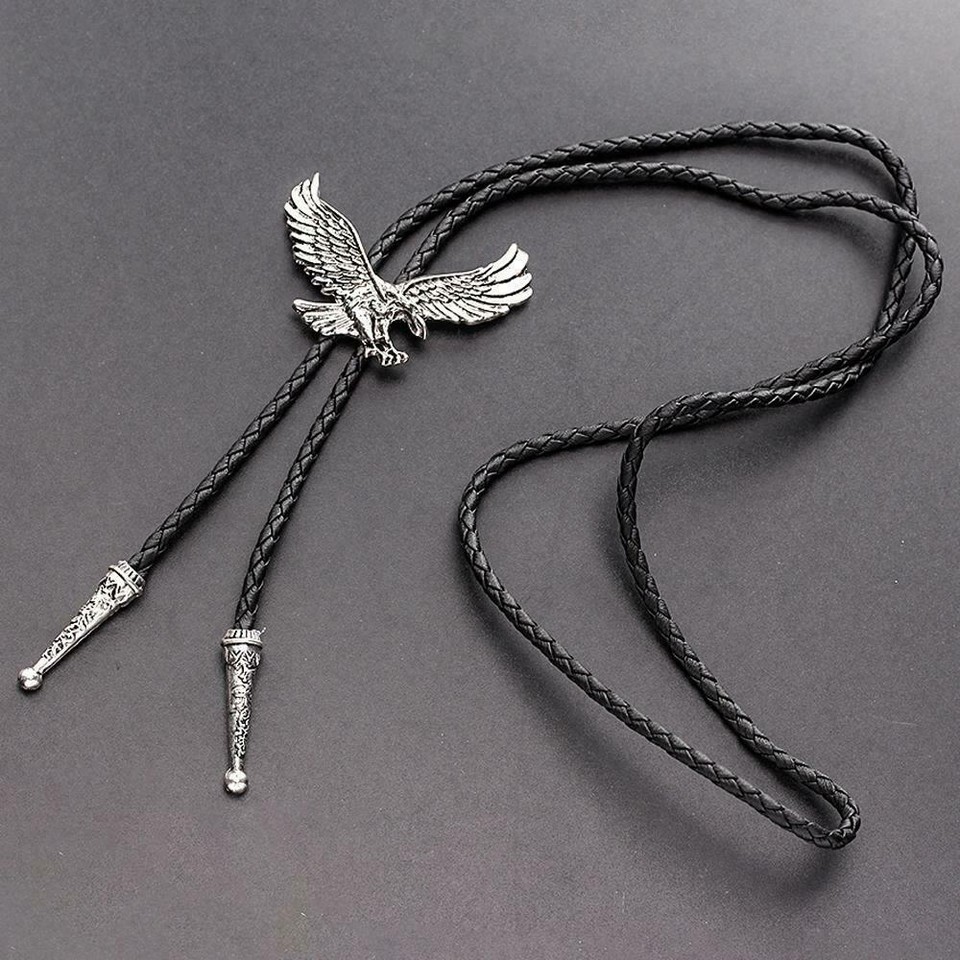 Western Cowboy Bolo Tie Black Stone Obsidian Rodeo Dance Necktie ...