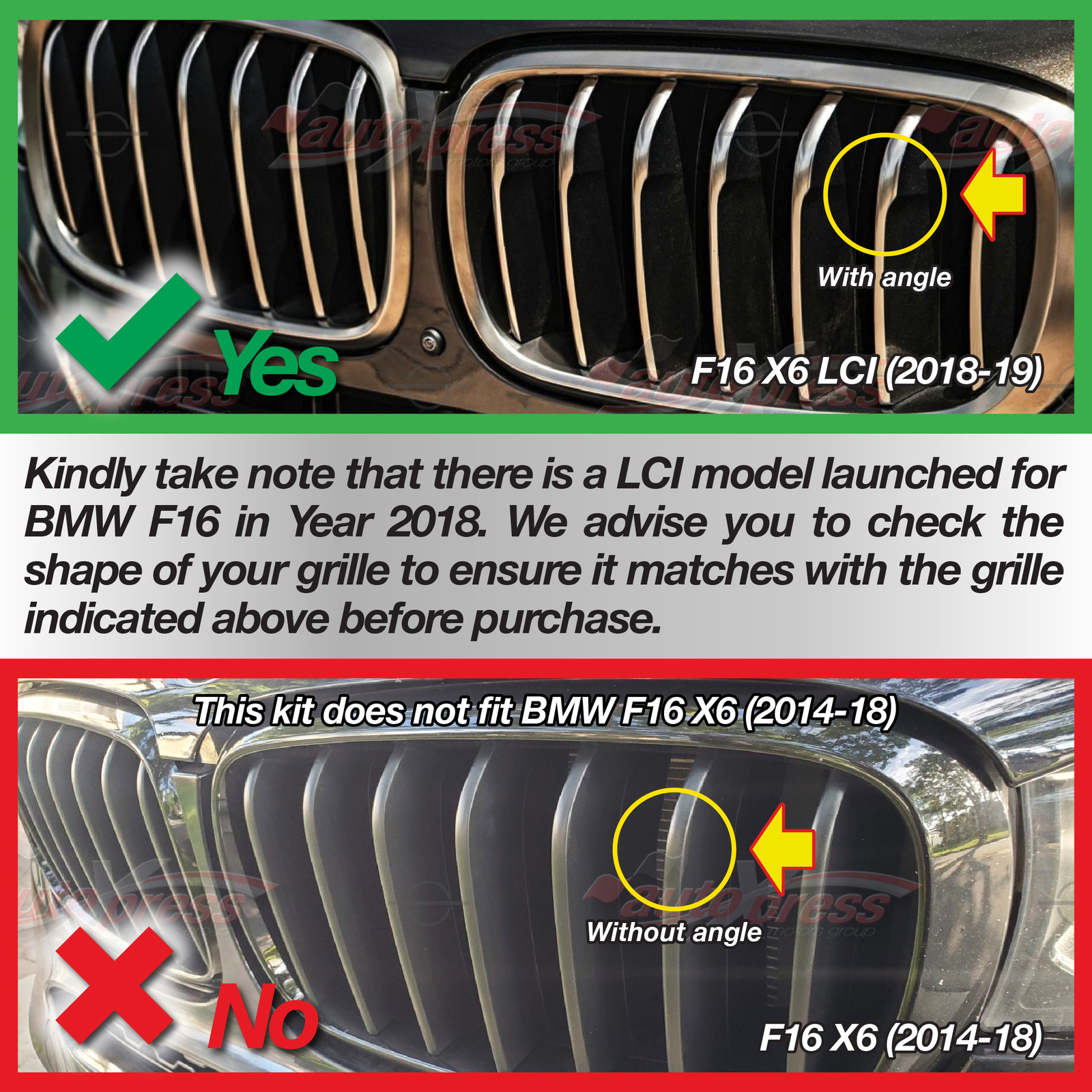 M-Sport 7 Slats Kidney Grille 3 Colour Cover Clips for BMW X6 F16 LCI ...