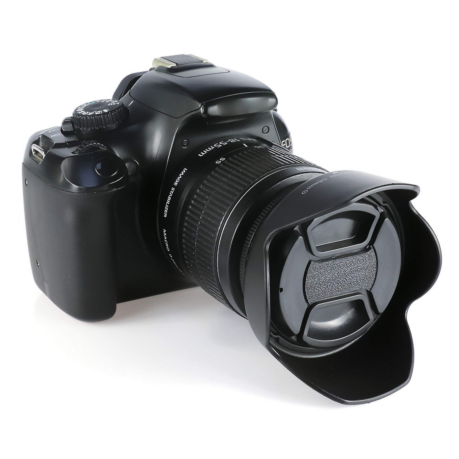 55mm Reversible Lens Hood + Lens Cap & Cleaning cloth for Canon Nikon ...