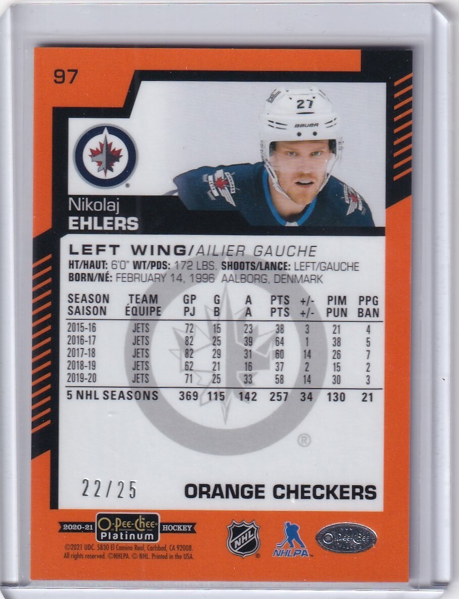 2020-21 O-Pee-Chee Platinum - Orange Checkers #97 Nikolaj Ehlers /25 ...