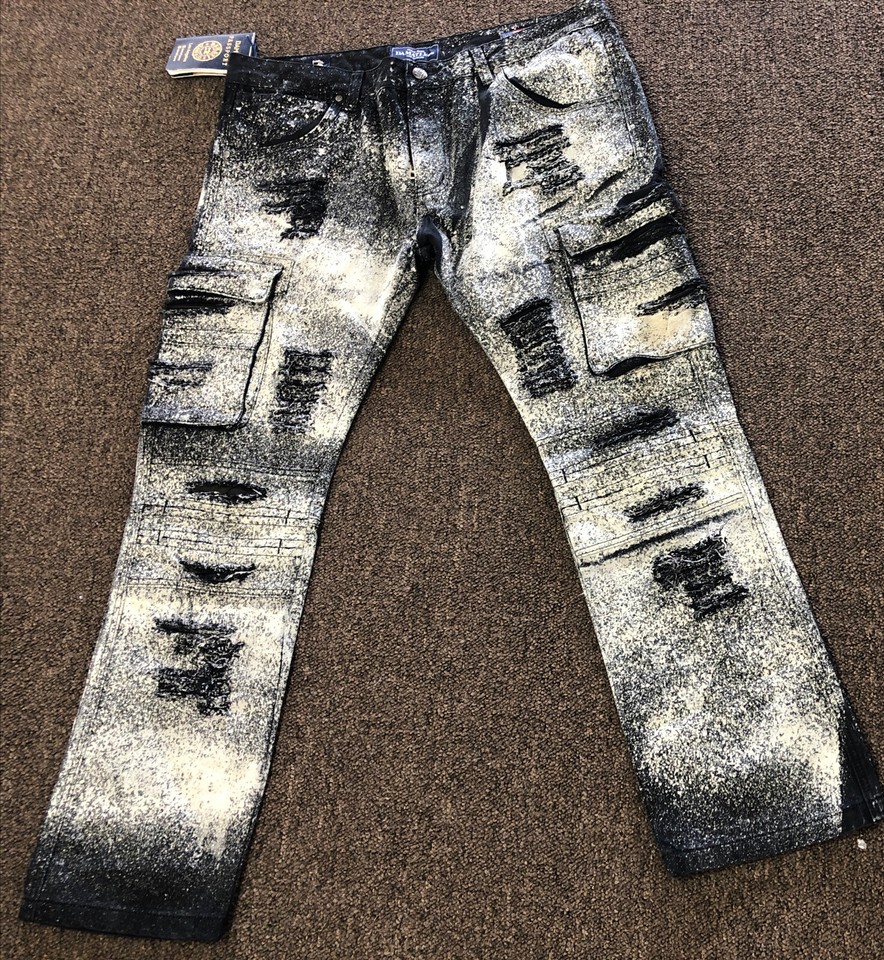 DAMATI BLACK DISTRESSED RIP EXCLUSIVE UPSCALE FASHION JEANS MEN'S SIZE ...