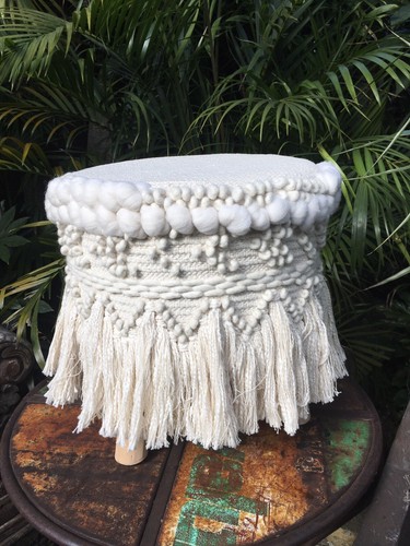 Boho Collection Stool Ottoman Footstool Seat - Cream Natural Cotton And ...