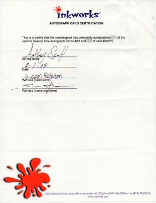 Signed Contract ASHLEY SCOTT Inkworks AUTOGRAPH Card Certification ...
