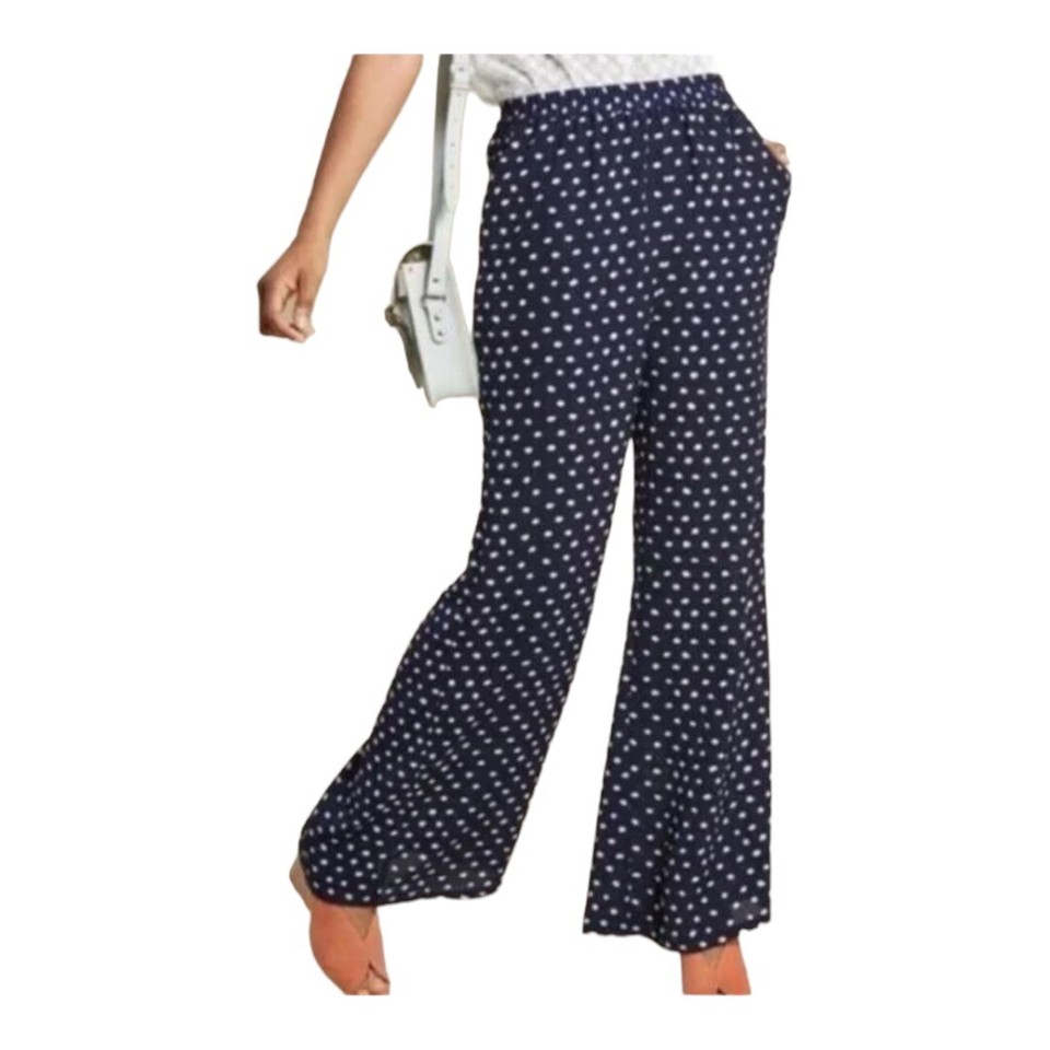 ModCloth Pants Womens Small Navy White Polka Dot Wide Leg Palazzo Pull ...