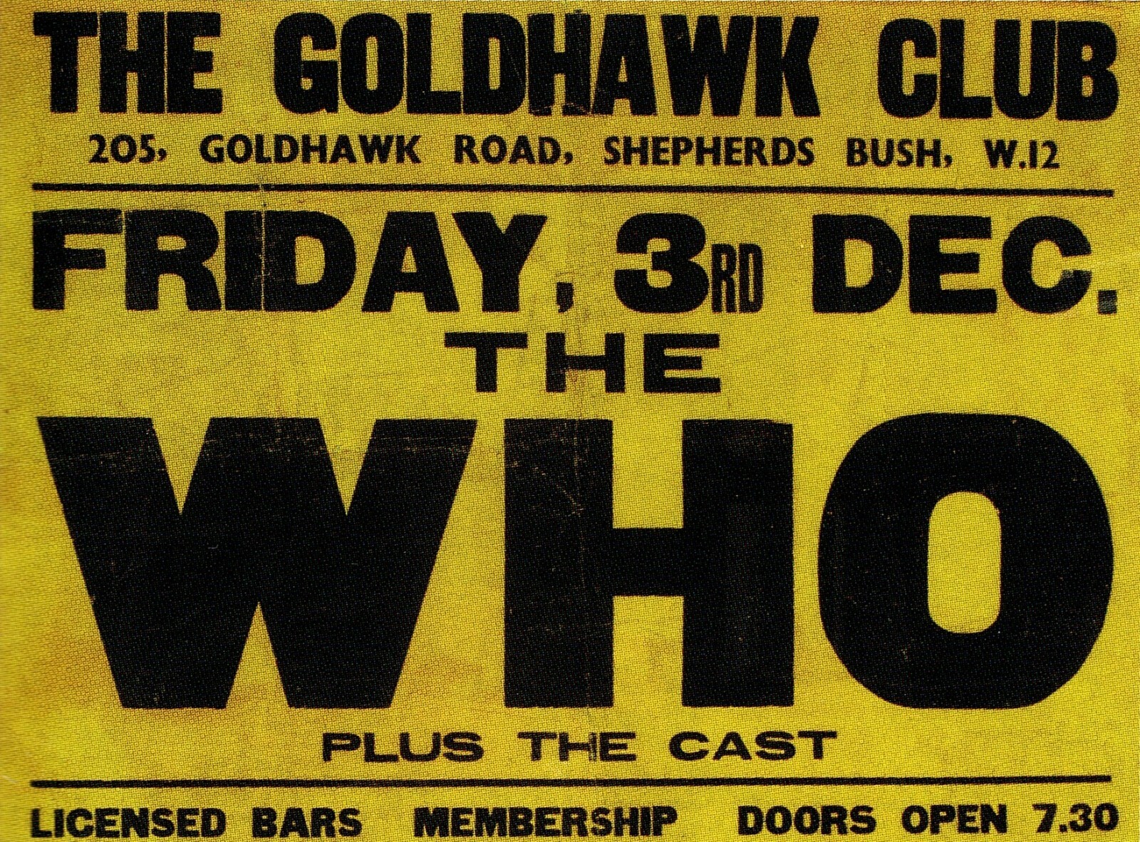 THE WHO Concert Window Poster - Goldhawk Club, Shepherd's Bush 1965 ...