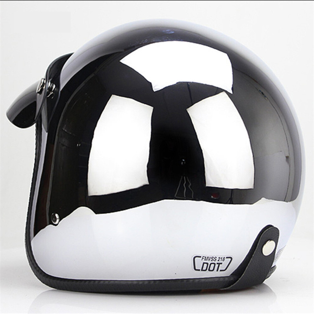 DOT Chrome Silver Motorcycle Helmet Open Face 3/4 with Goggles Scooter ...