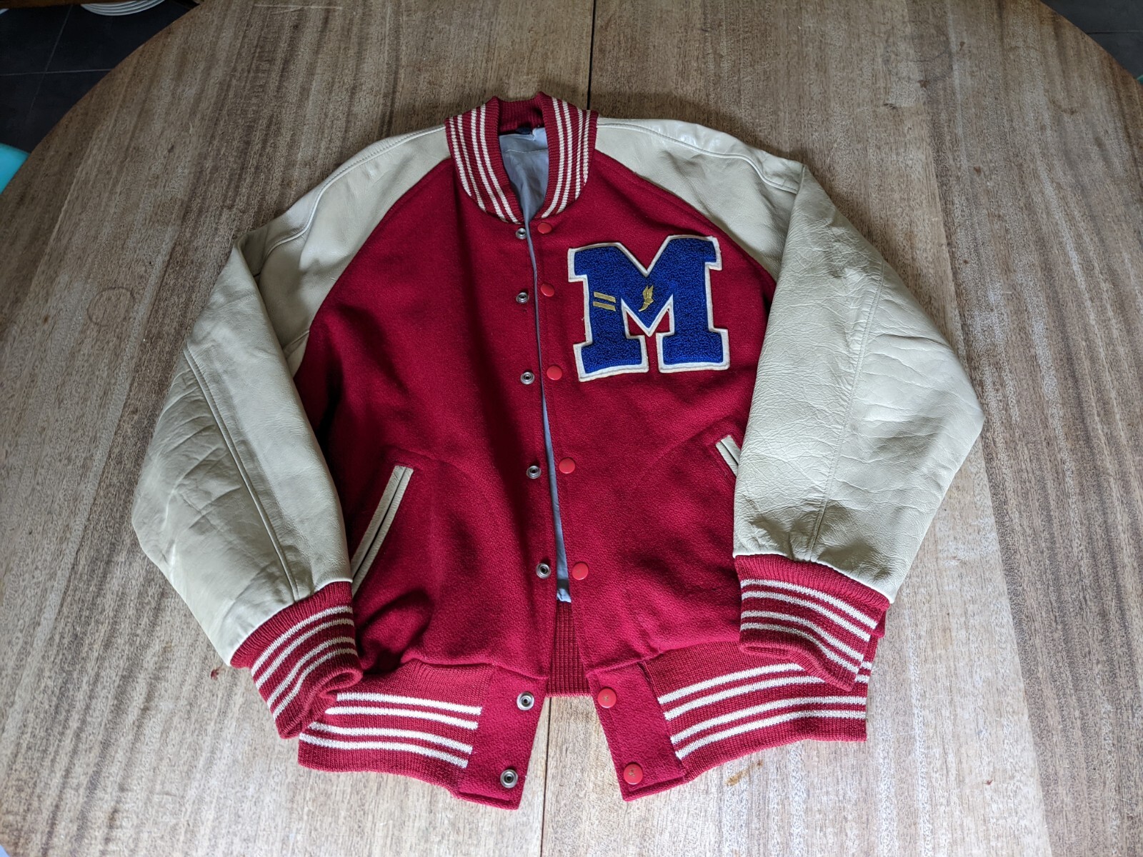 Vintage 60s Wool Leather Varsity Snap Letterman Jacket Size 42 Large W ...