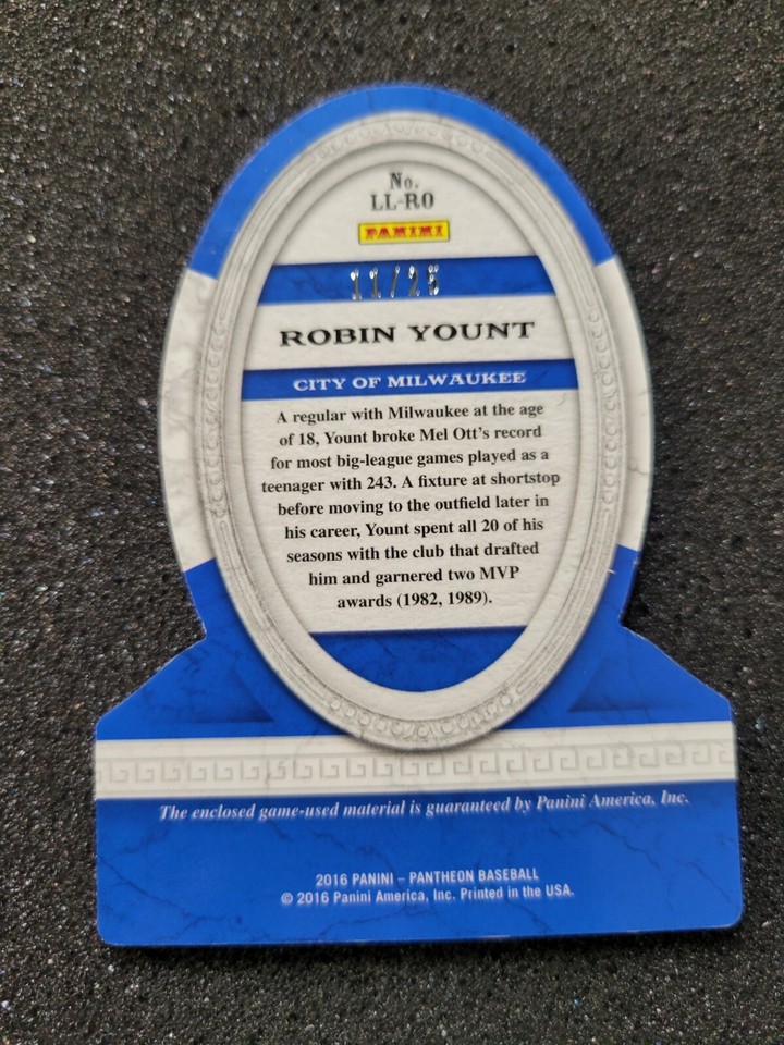 Robin Yount 2016 PANINI PANTHEON "LOCAL LORE" BAT RELIC #D/25 KANSAS ...