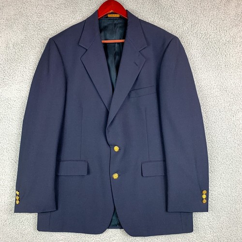 Botany 500 Blazer 41R 100% Blue Wool Suit Jacket Gold Button Casual ...