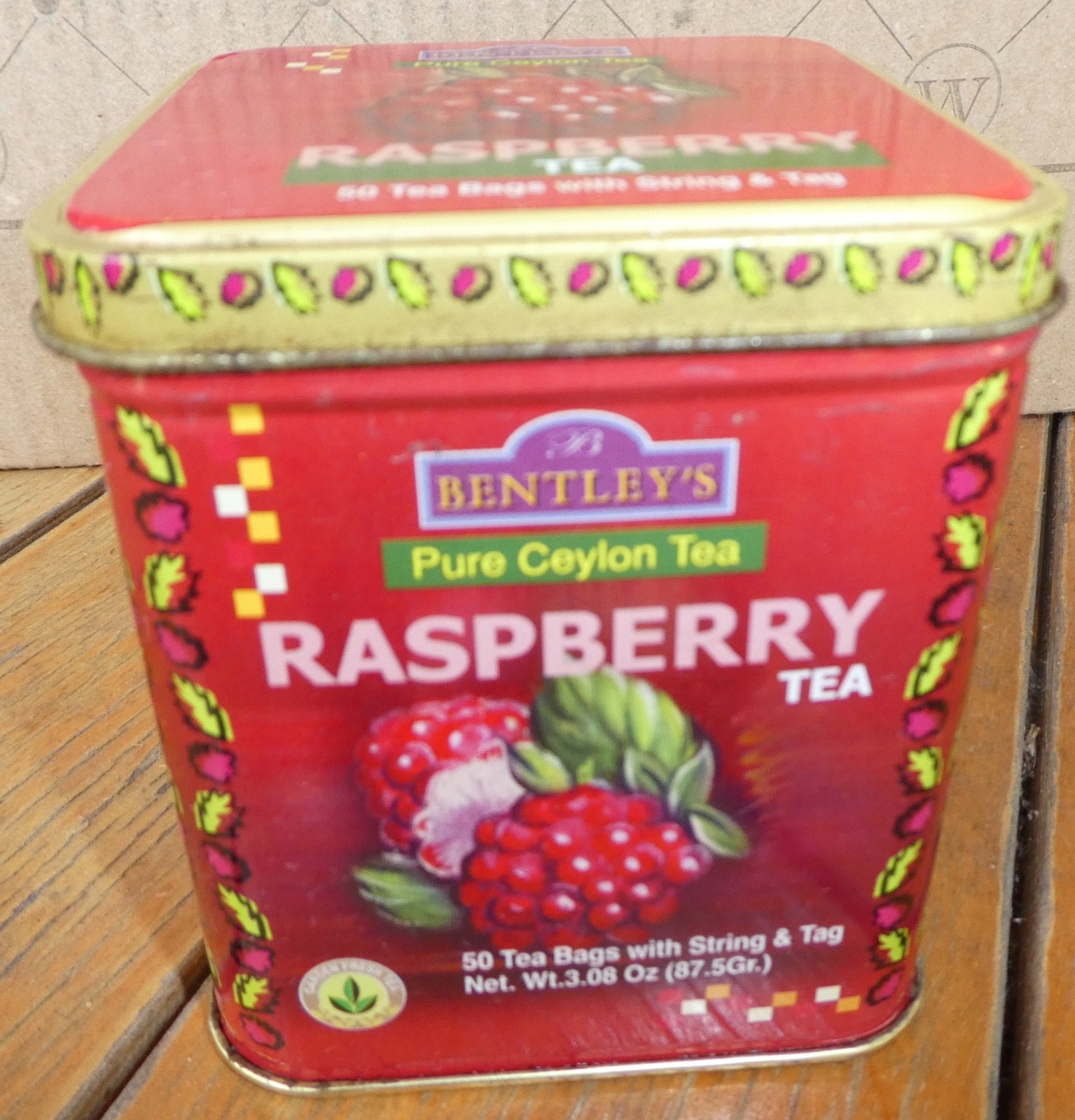Vintage Bentley’s Ceylon Raspberry Tea Tin Empty Box 3.5" Sq X 4" High ...