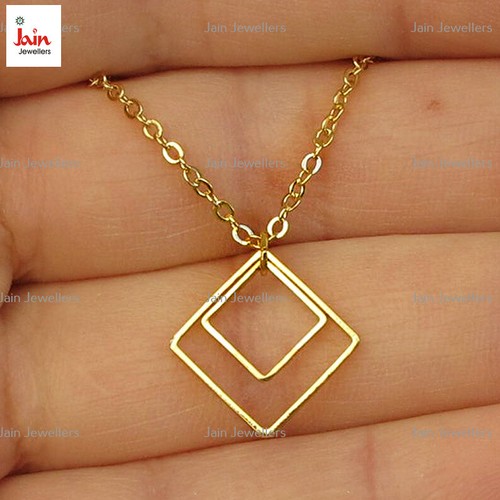 Fine Jewelry 18 Kt Real Solid Yellow Gold Two Squares Chain Necklace Pendant | eBay