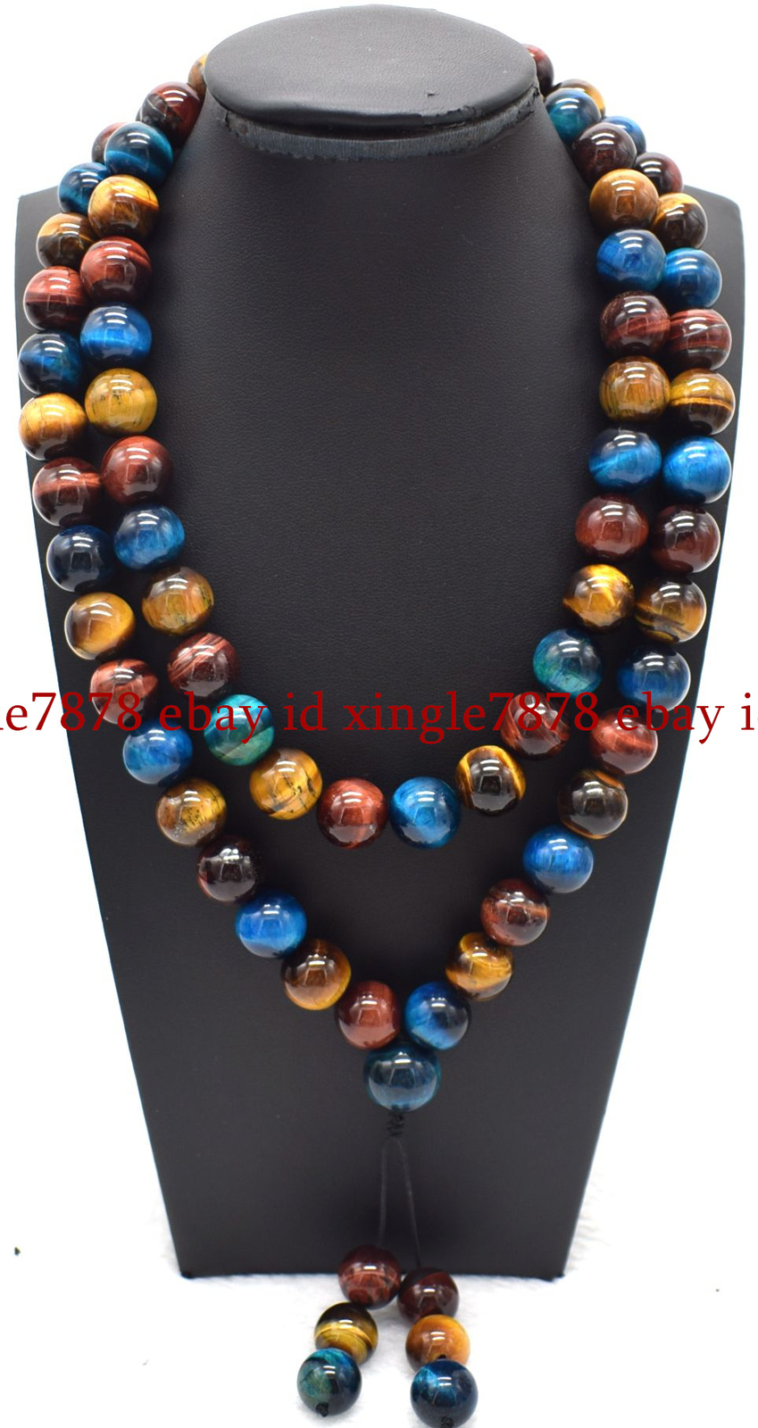 Natural Round Colorful Tigers Eye Tibet Buddhist 108 Prayer Chain Beads ...