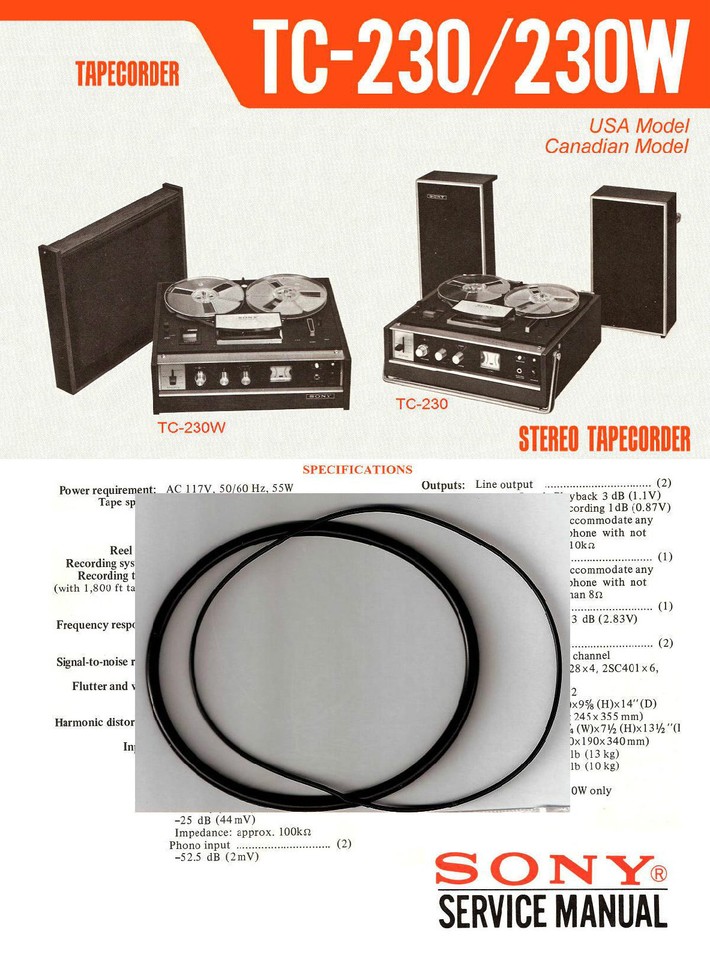 SONY TC-230 Reel-to-Reel Belts with or without .pdf manual on CD | eBay