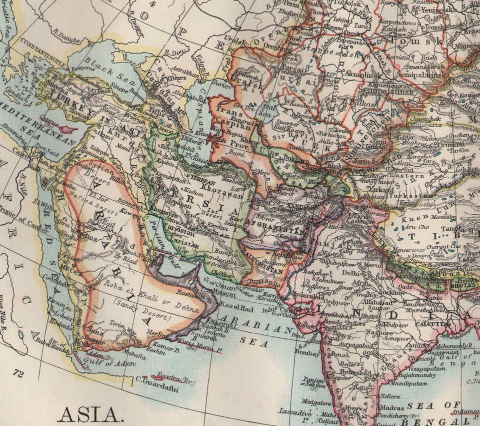 1901 VICTORIAN MAP ~ ASIA ~ INDIA ARABIA AFGHANISTAN CHINA SIBERIA ...