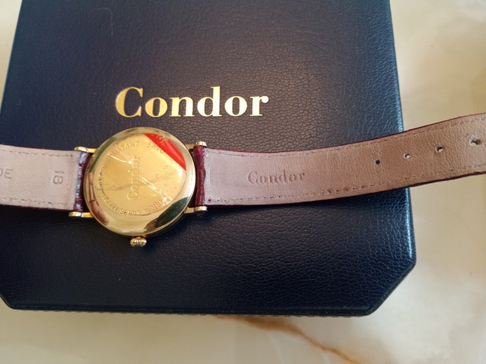 CONDOR 18K Gold NOS Swiss Automatic 12/24 Hour Multi Complication Watch ...