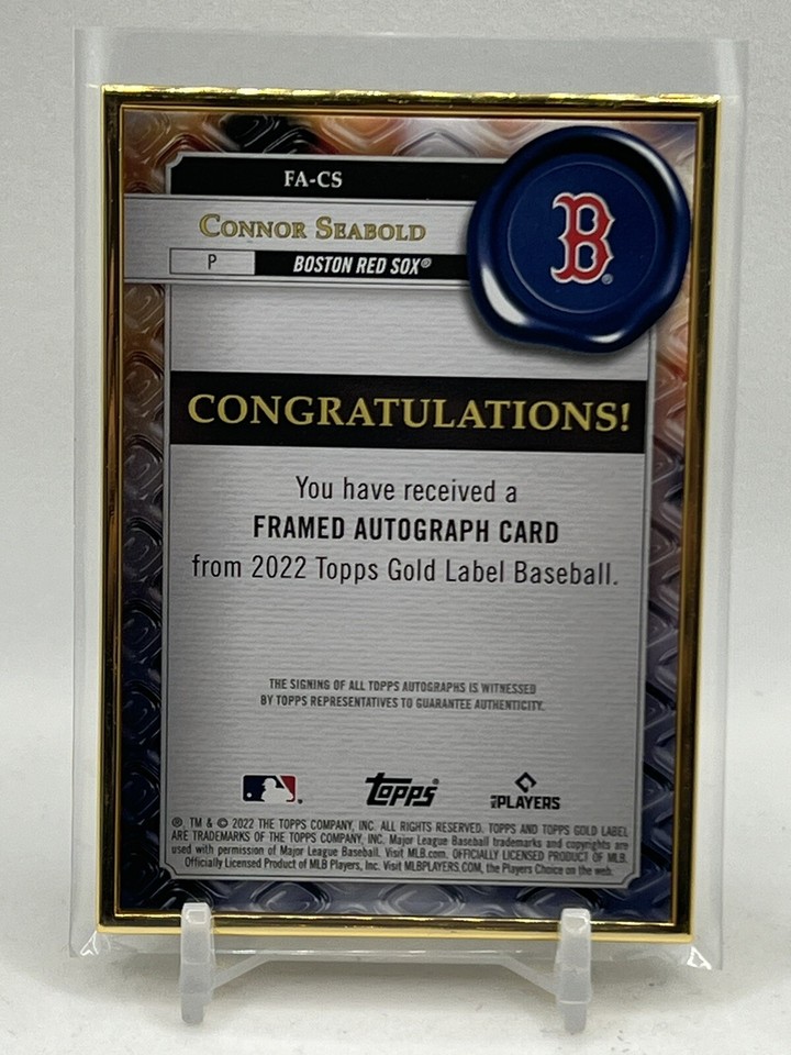 Connor Seabold 2022 Topps Gold Label Framed Auto FA-CS Rookie RC Red ...